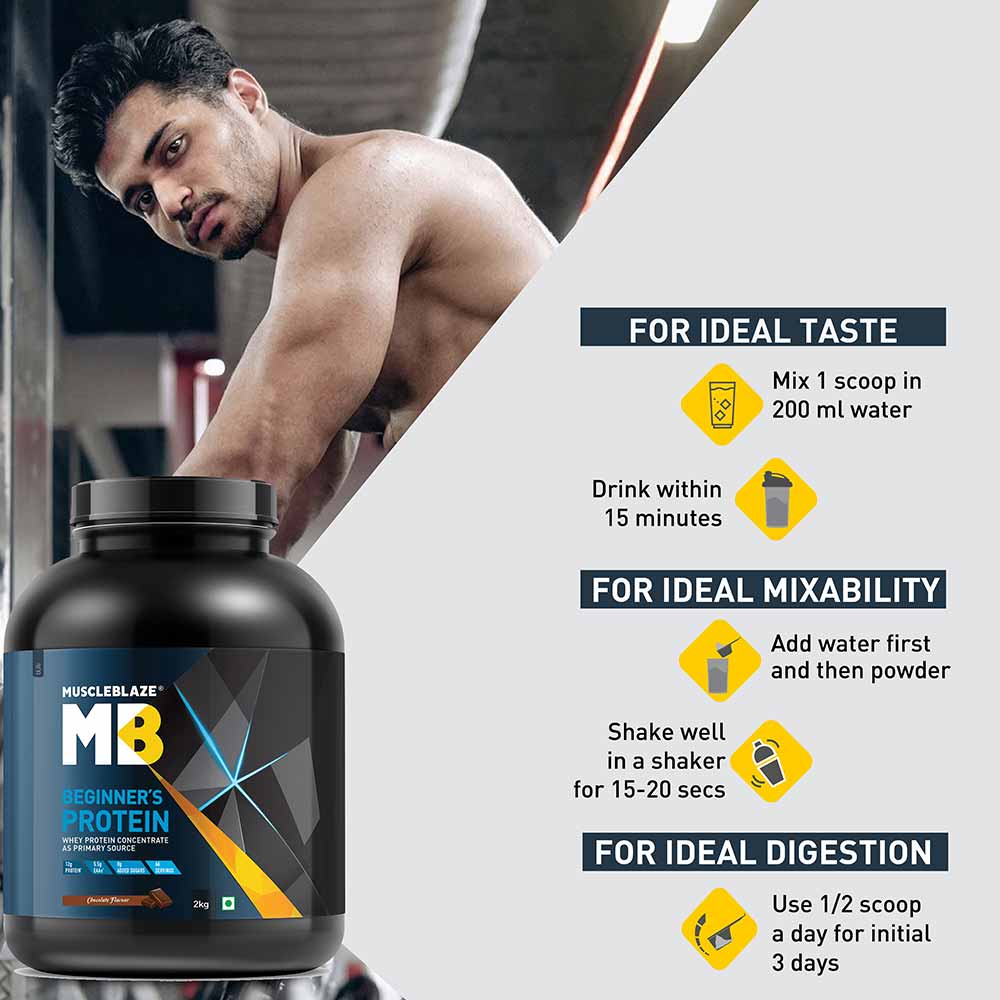 MuscleBlaze beginner's Whey Protein Powder, Chocolate (2 Kg / 4.4 lb)
