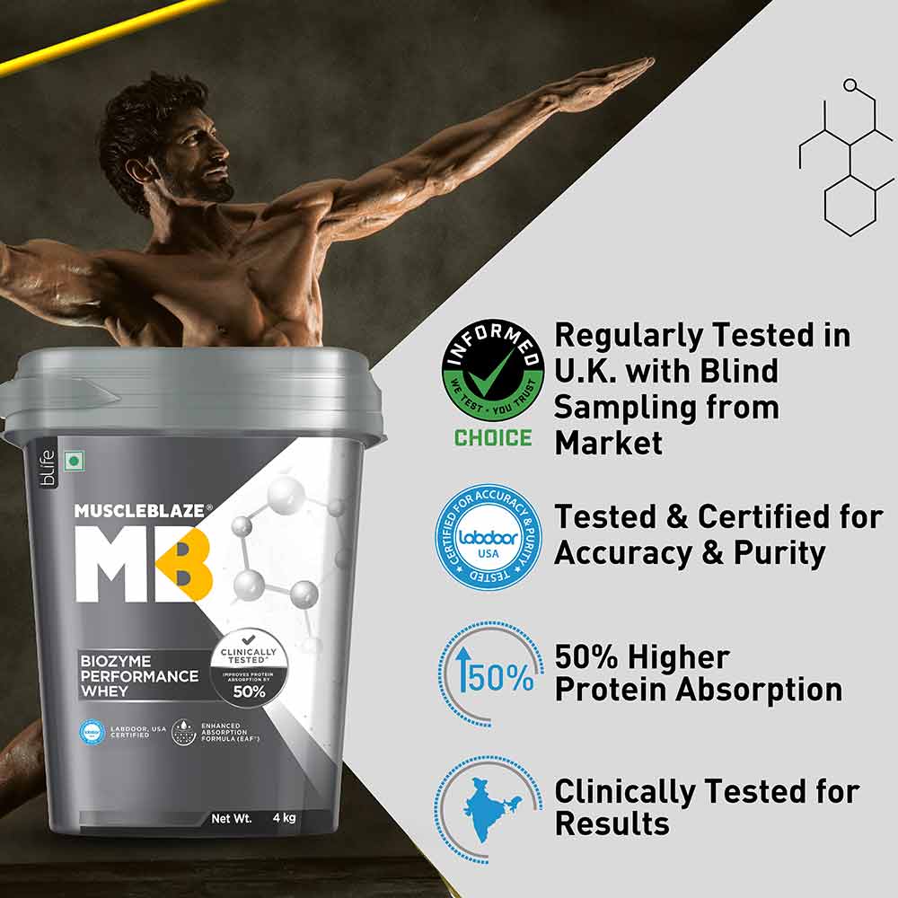 MuscleBlaze Biozyme Performance Whey Protein (4.4 lb / 2kg Rich Chocolate)