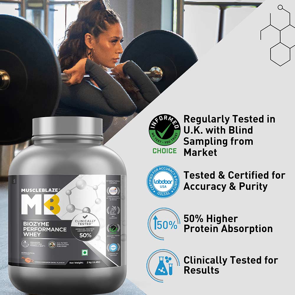 MuscleBlaze Biozyme Performance Whey Protein (4.4 lb / 2kg Rich Chocolate)